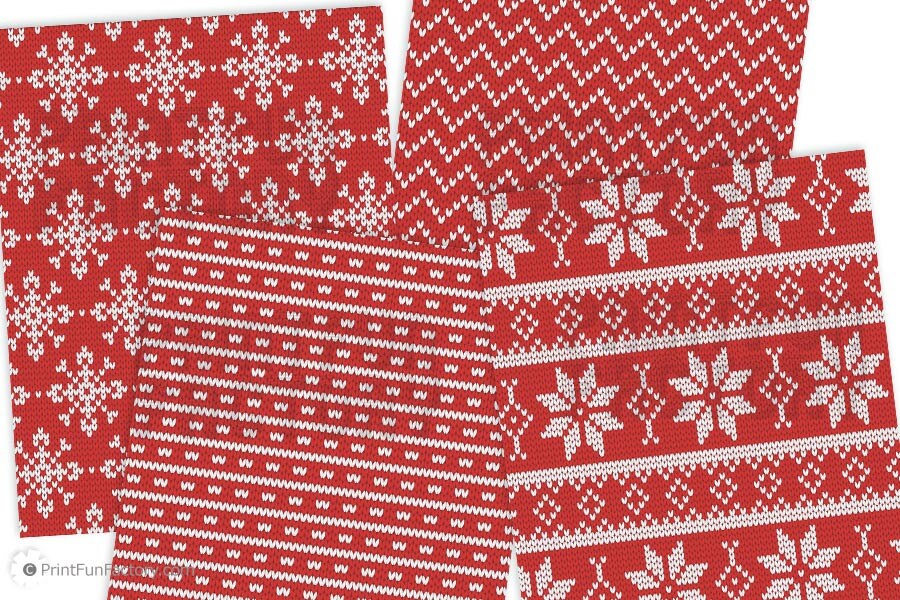 Christmas Digital Paper - Scandinavian Christmas Knit Red Scrapbook ...