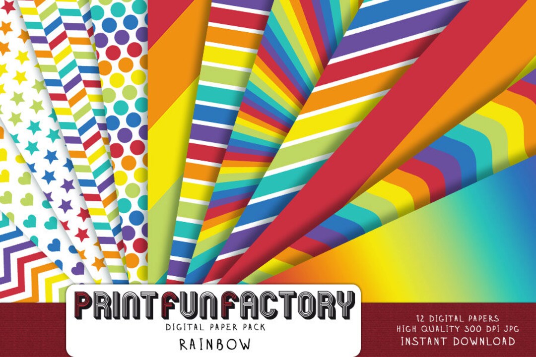 Rainbow Digital Paper - Colors of the Rainbow Patterns - 12 Digital ...