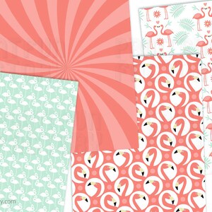 Flamingo Digital Paper - Flamingo Mint & Coral Background Paper - 12 ...