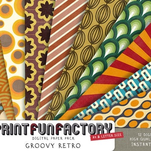 Retro Scrapbook Paper - Groovy Retro Seventies Patterns - 12 Digital ...