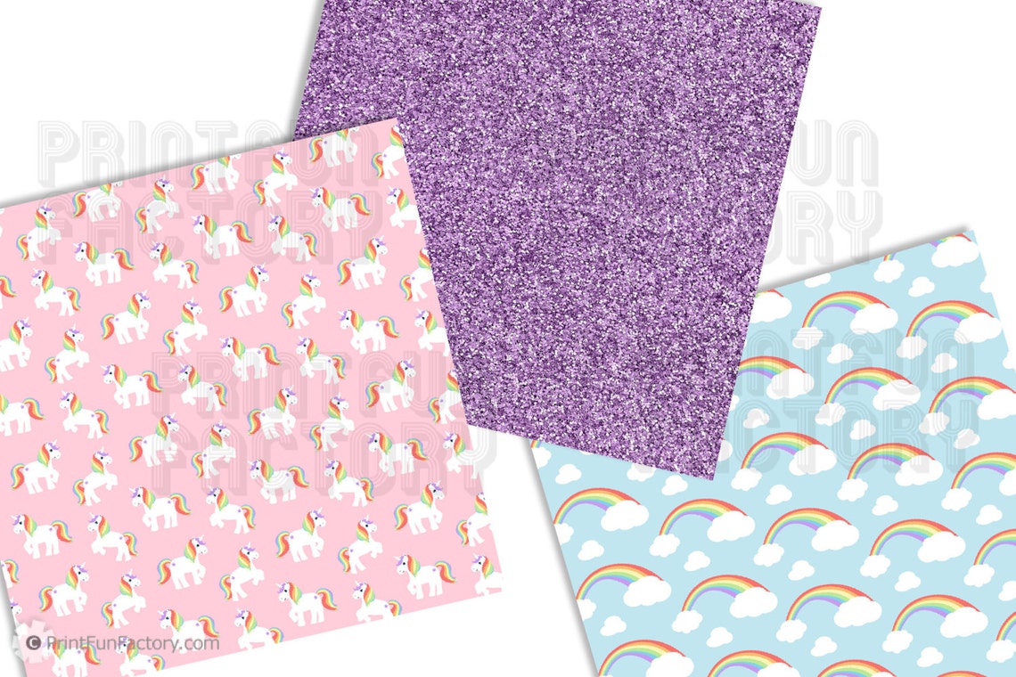 Unicorn Digital Paper Unicorn Rainbow Glitter Background | Etsy