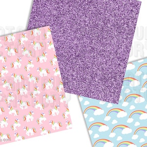 Unicorn Digital Paper - Unicorn Rainbow Glitter Background Paper - 12 ...