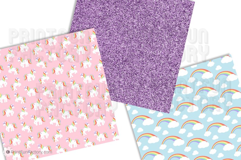 Unicorn Digital Paper Unicorn Rainbow Glitter Background | Etsy