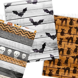 Halloween Digital Paper - 12 Digital Halloween Patterns on Wood Papers ...