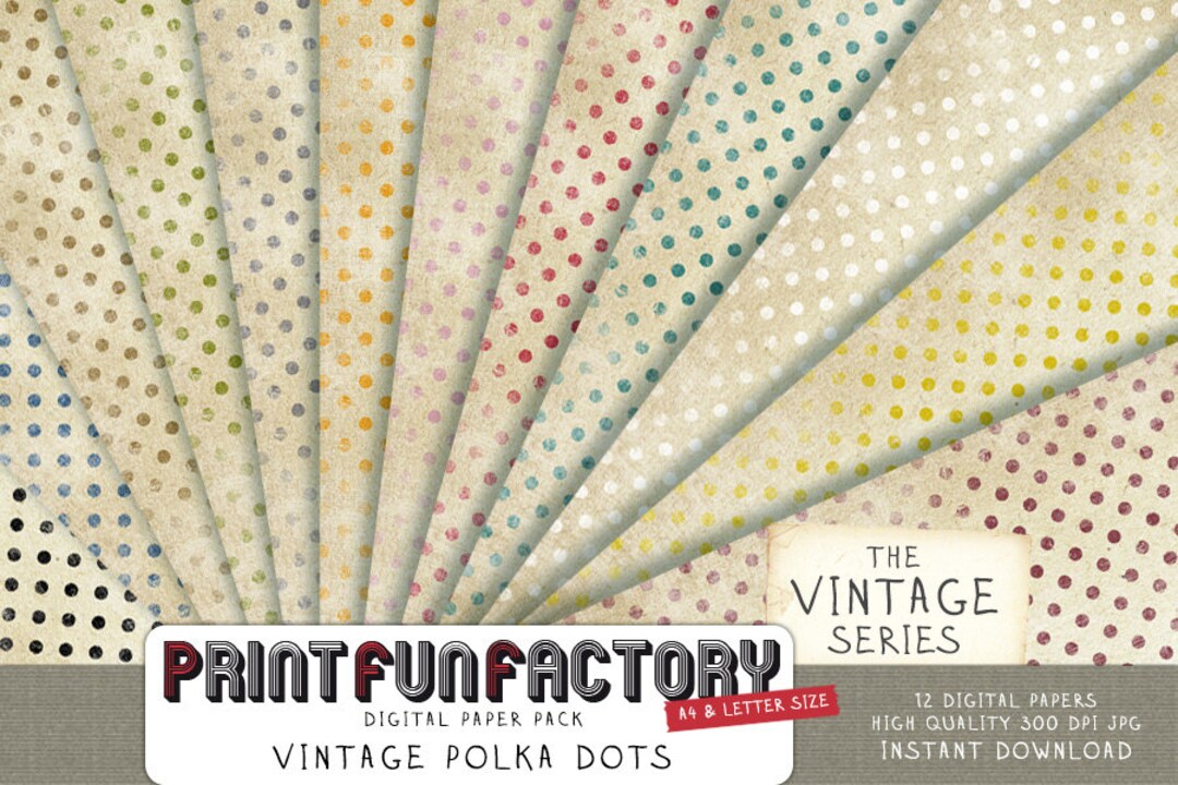 Vintage Polka Dots Digital Paper - Distressed Polka Dots on Old Paper ...