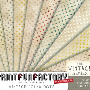 Vintage Polka Dots Digital Paper - Distressed Polka Dots on Old Paper ...