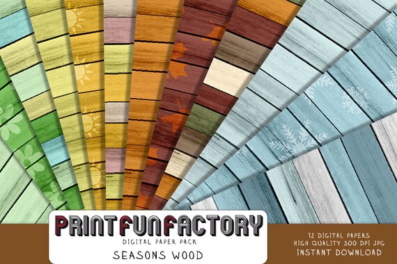 Wood Digital Paper Seasons Spring Summer Autumn Winter | Etsy