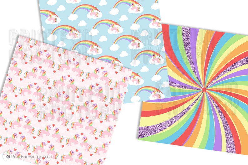Unicorn Digital Paper - Unicorn Rainbow Glitter Background Paper - 12 ...