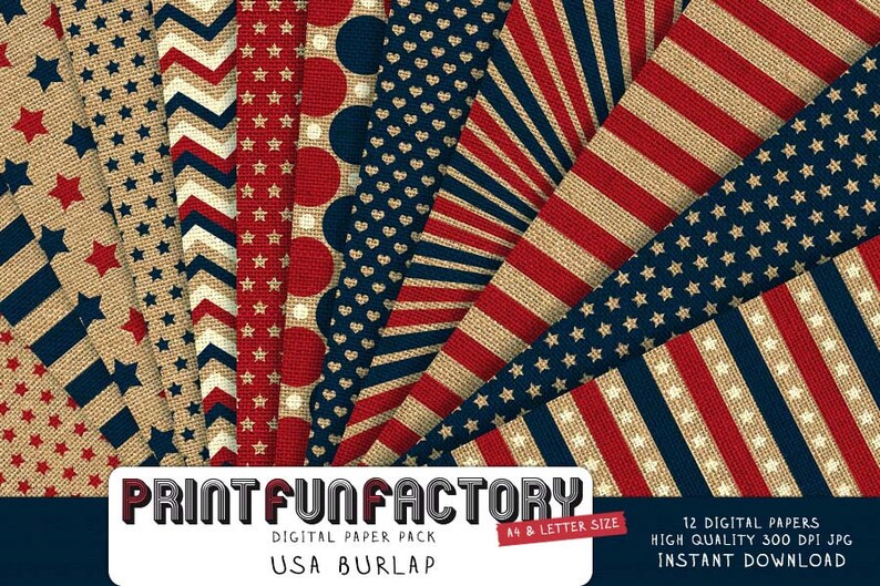 USA Digital Paper United States Burlap American Flag Colors | Etsy