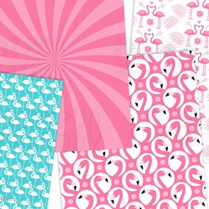 Flamingo Digital Paper - Flamingo Aqua & Pink Background Paper - 12 ...