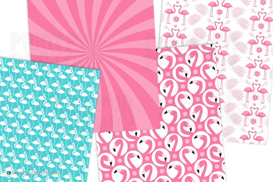 Flamingo Digital Paper - Flamingo Aqua & Pink Background Paper - 12 ...
