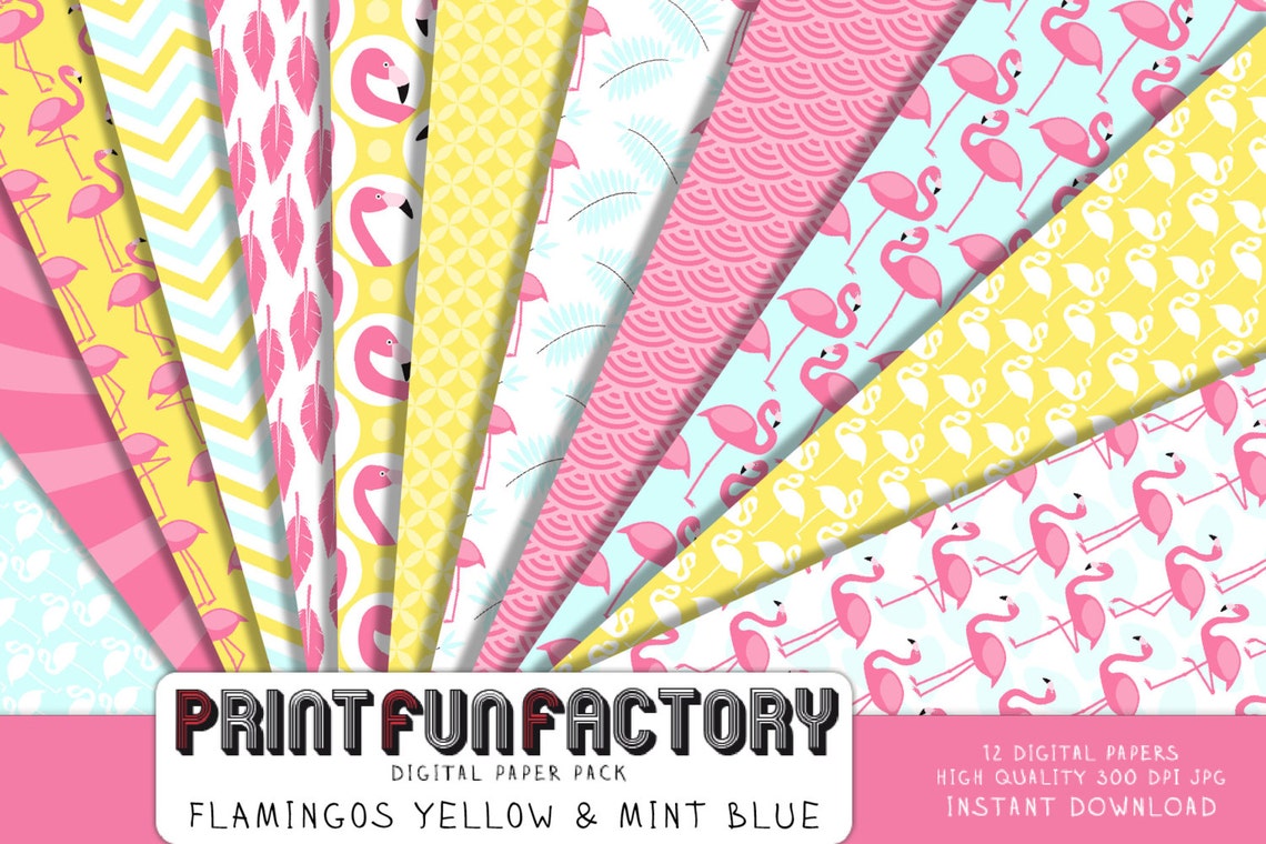 Flamingo Digital Paper Flamingo Pink Yellow & Mint Blue - Etsy