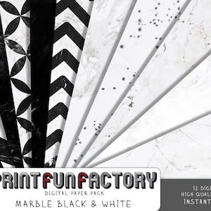 Marble Digital Paper - White Marble Black Marble Background Paper - 12 ...