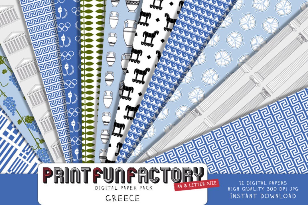 Greek Digital Paper - Greece Scrapbook Background Paper - 12 Digital ...