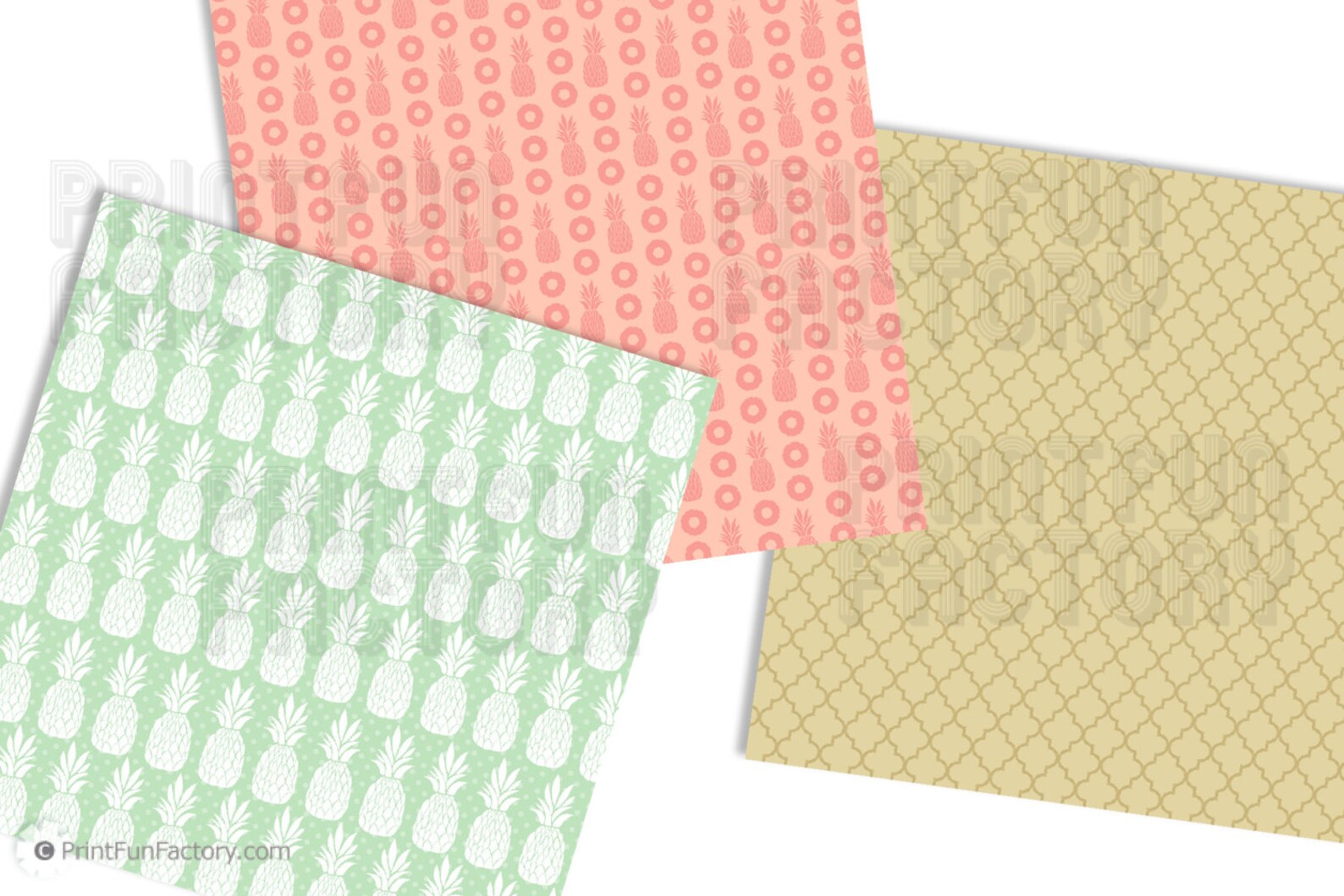 Pineapple Digital Paper Coral Mint Gold Background - Etsy