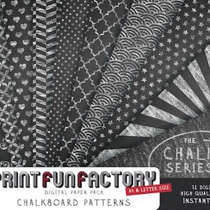 Chalkboard Patterns Digital Paper - Blackboard Chevron Starburst Damask ...