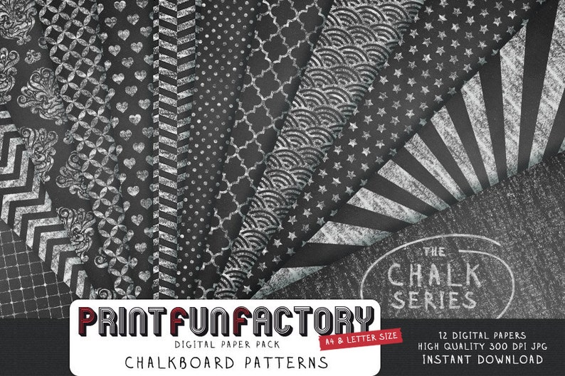 Chalkboard patterns digital paper blackboard chevron | Etsy