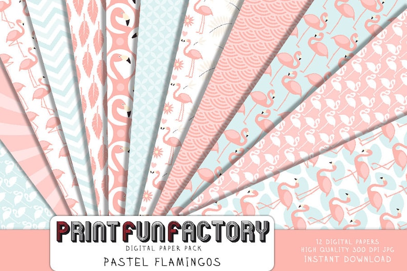 Flamingo Digital Paper - Flamingo Pastel Background Paper - 12 Digital ...
