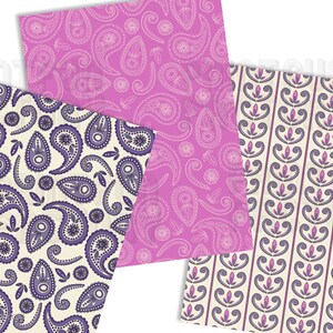 Paisley Digital Paper - Doodle Paisley Purple and Pink Background Paper ...