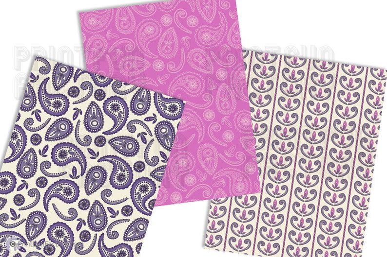 Paisley digital paper Doodle paisley purple and pink | Etsy