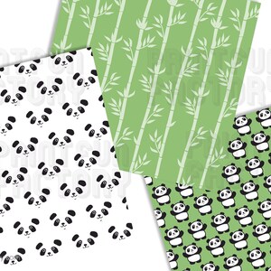 Panda Digital Paper - Panda Black and White, Green, Yellow Background ...