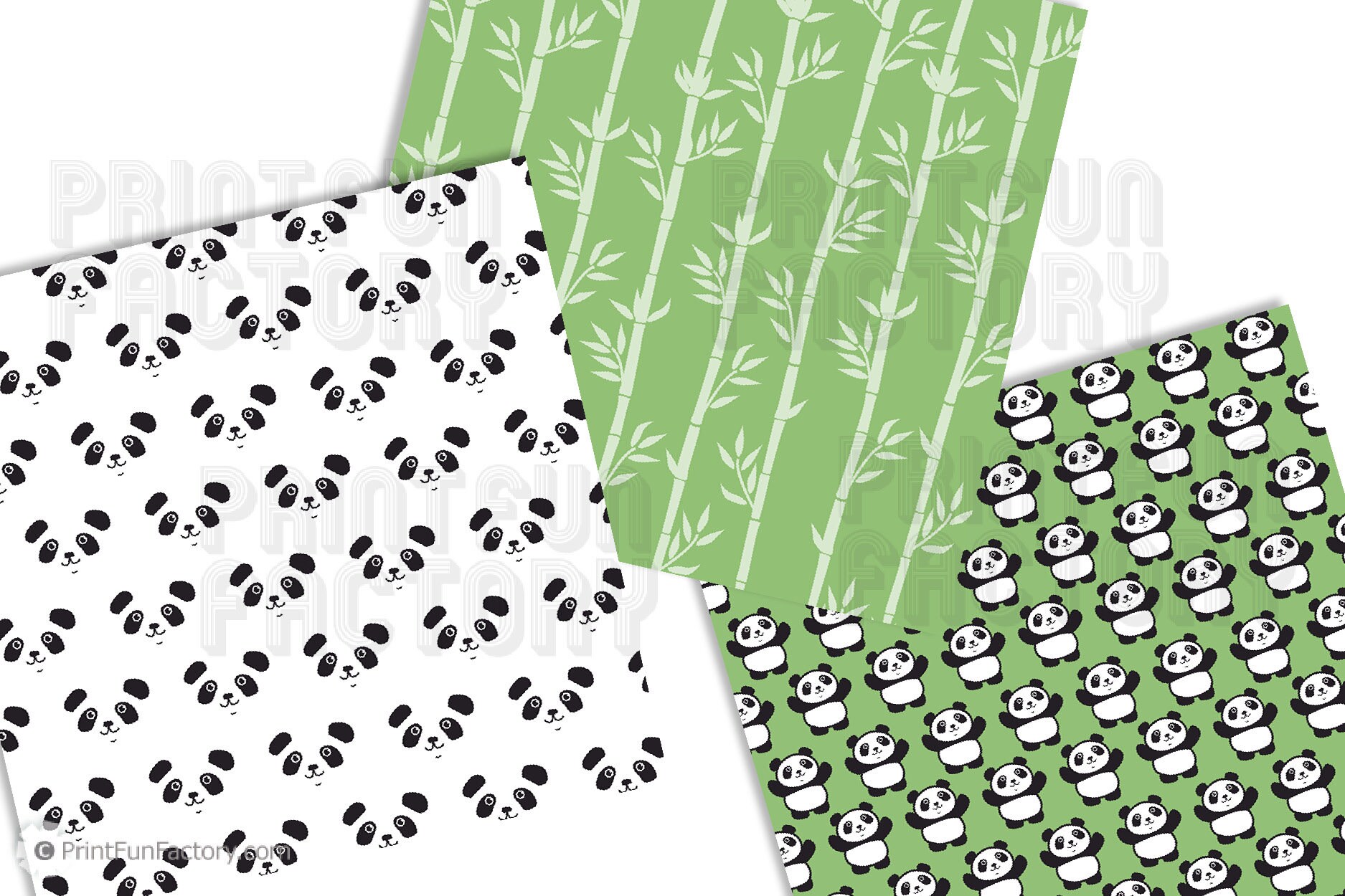 Panda Digital Paper - Panda Black and White, Green, Yellow Background ...