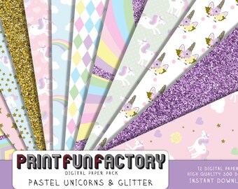 Unicorn Digital Paper Unicorn Rainbow Glitter Background | Etsy