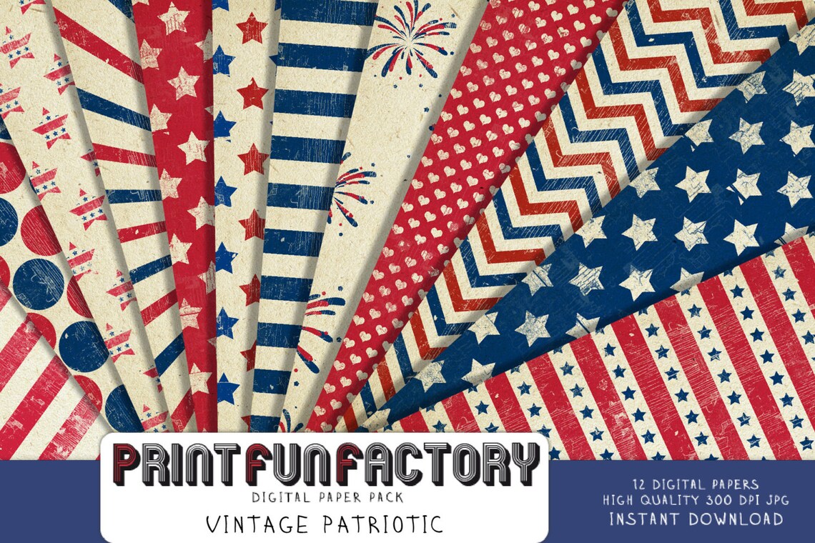 Patriotic Digital Paper Vintage United States Stars Stripes - Etsy