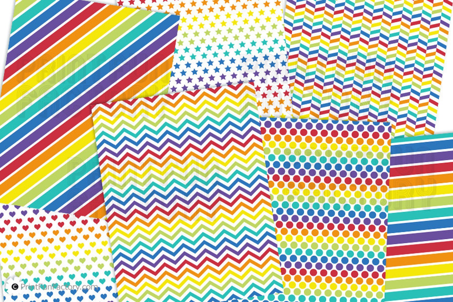 Rainbow Digital Paper - Colors of the Rainbow Patterns - 12 Digital ...