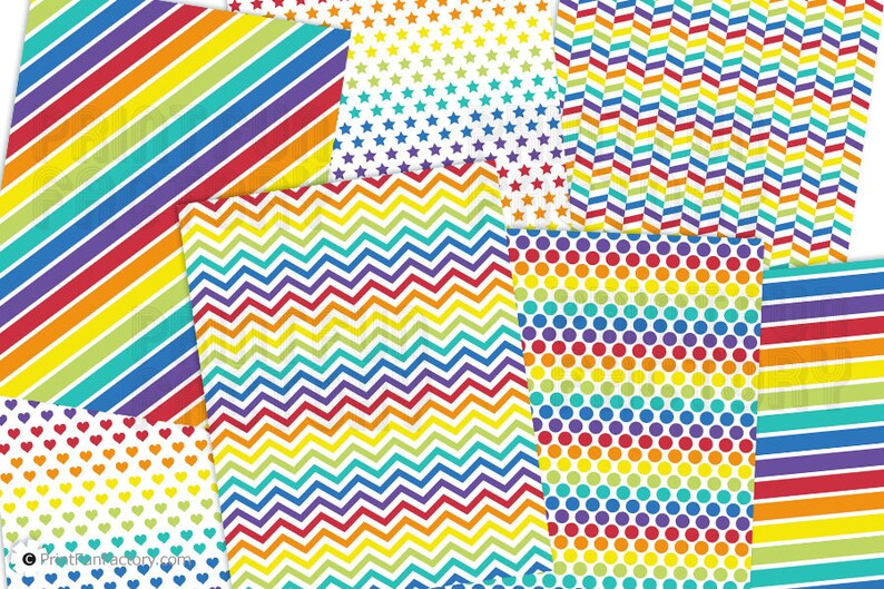 Rainbow Digital Paper - Colors of the Rainbow Patterns - 12 Digital ...