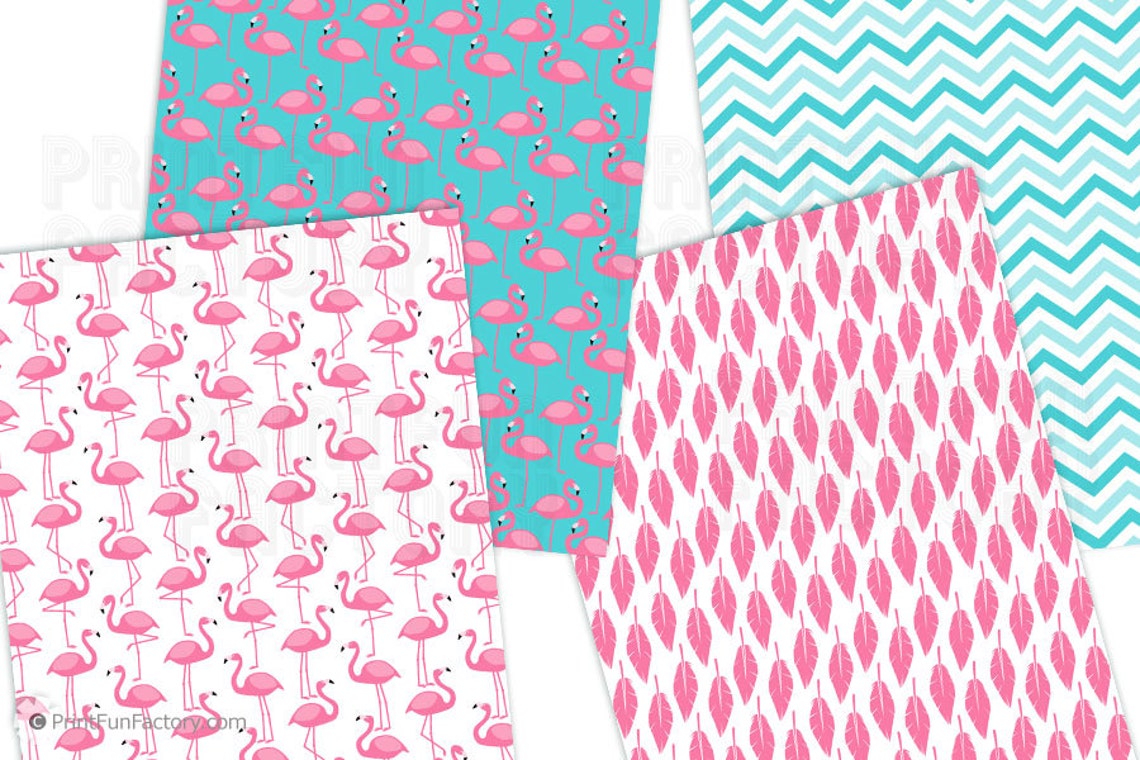 Flamingo Digital Paper Flamingo Aqua & Pink Background Paper - Etsy
