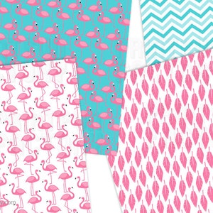 Flamingo Digital Paper - Flamingo Aqua & Pink Background Paper - 12 ...