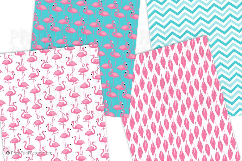 Flamingo Digital Paper Flamingo Aqua & Pink Background Paper - Etsy