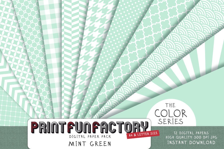 Mint Green Digital Paper - Mint Paper Scrapbook Backgrounds - 12 ...