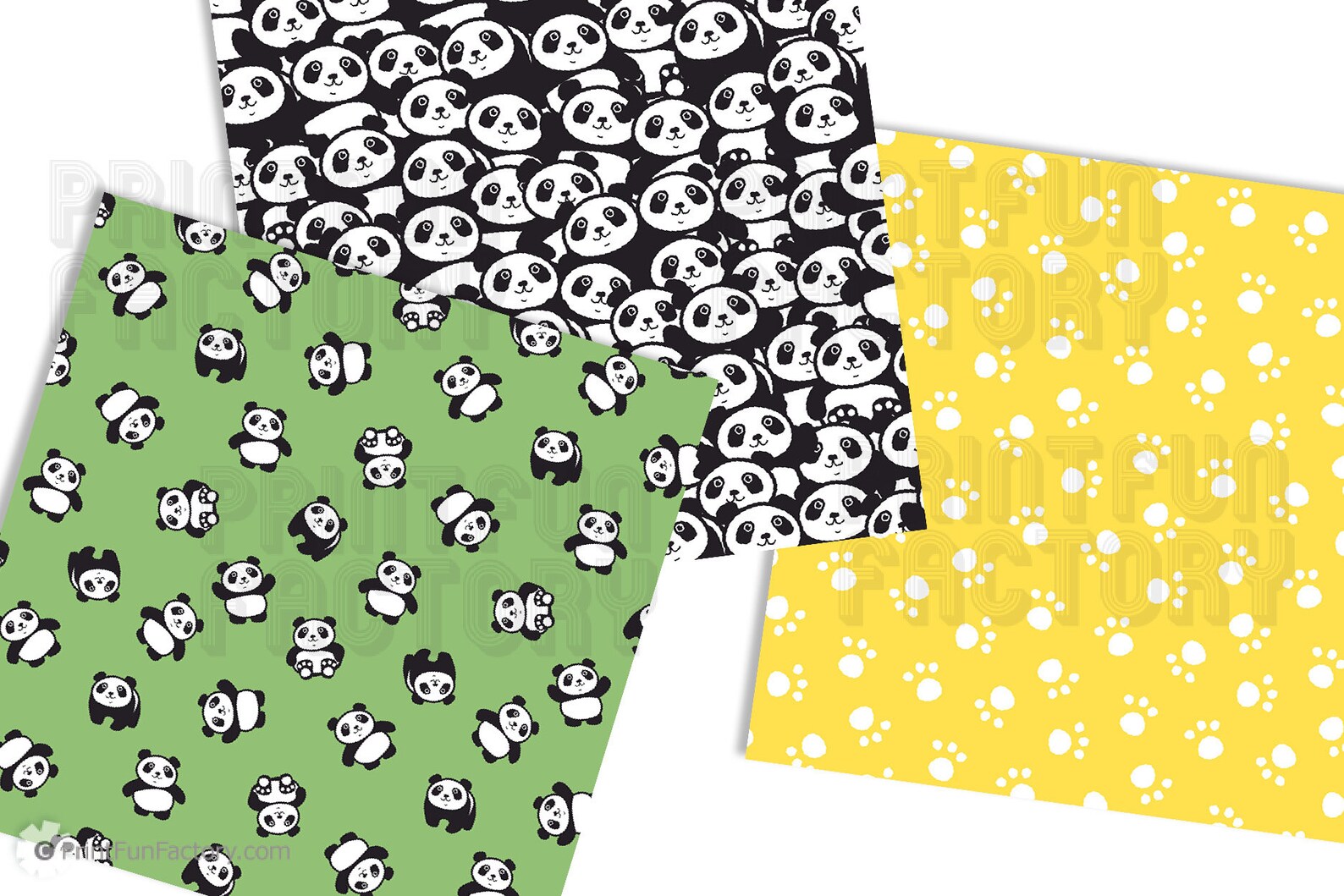 Panda Digital Paper - Panda Black and White, Green, Yellow Background ...