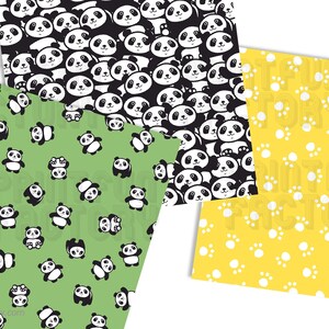 Panda Digital Paper - Panda Black and White, Green, Yellow Background ...