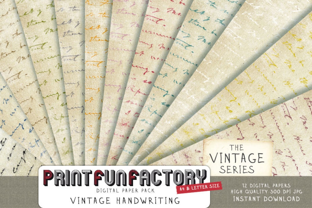 Handwriting Digital Paper - Vintage Writing Text on Old Distressed ...