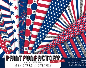 Patriotic Digital Paper Vintage United States Stars Stripes | Etsy