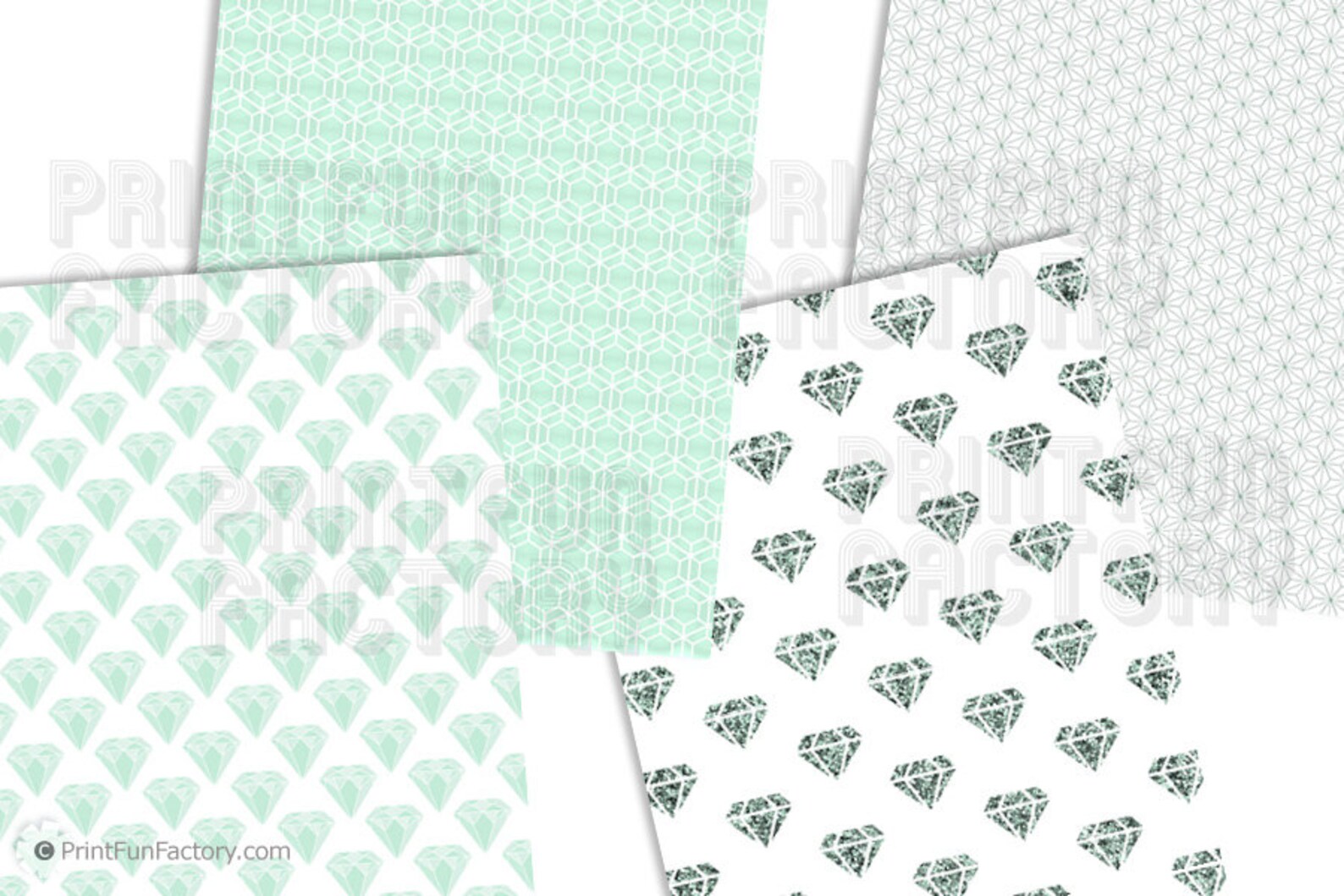 Diamonds Digital Paper Mint Diamonds Pattern Scrapbook - Etsy