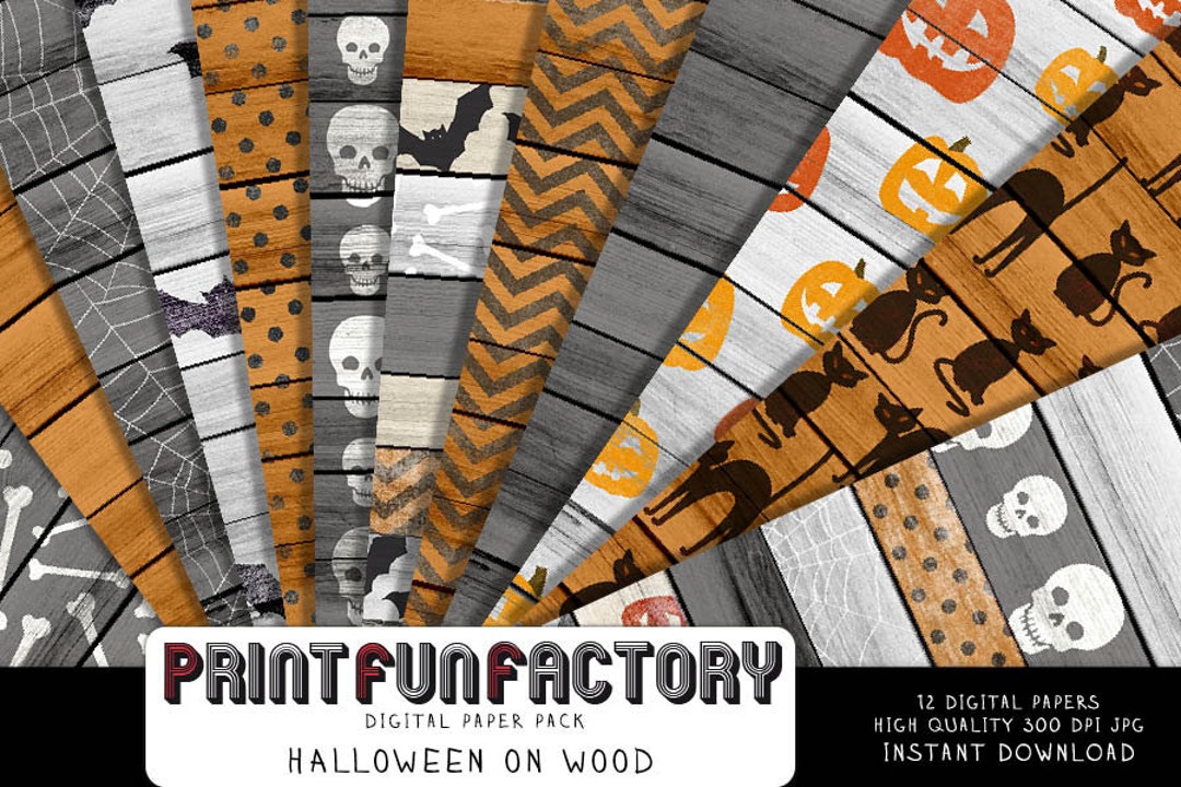Halloween Digital Paper - 12 Digital Halloween Patterns on Wood Papers ...