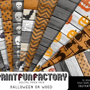 Halloween Digital Paper - 12 Digital Halloween Patterns on Wood Papers ...