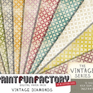Diamonds Digital Paper - Vintage Diamond Distressed Scrapbook Paper ...