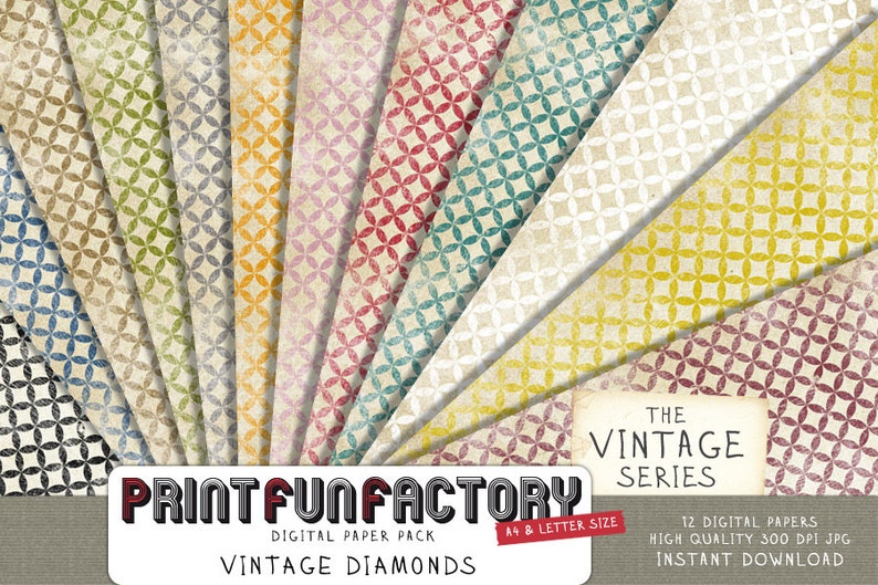 Diamonds Digital Paper Vintage Diamond Distressed Scrapbook - Etsy
