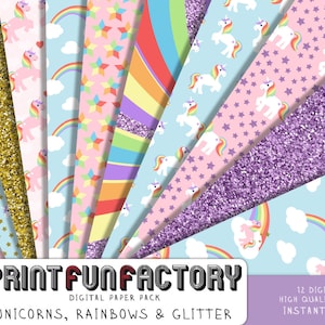 Unicorn Digital Paper - Unicorn Rainbow Glitter Background Paper - 12 ...