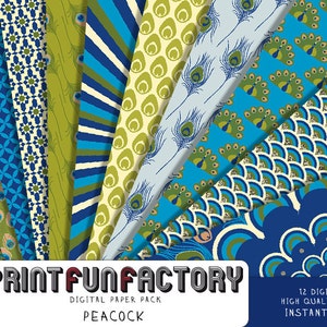 Peacock Digital Paper - Peacock Background Paper - 12 Digital Papers ...
