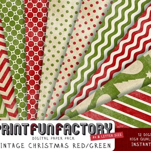 Christmas Digital Paper Red Green Vintage Christmas Scrapbook ...