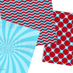 Aqua Blue and Red Digital Paper - Blue and Red Patterns Chevron Swirl ...