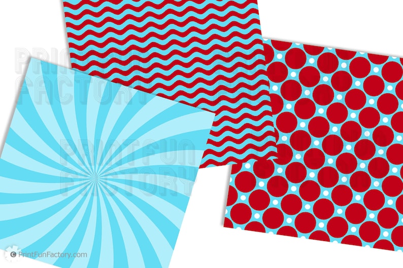 Aqua Blue and Red Digital Paper - Blue and Red Patterns Chevron Swirl ...