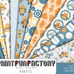 Robots Digital Paper - Robot Background Paper - 12 Digital Papers (#200 ...