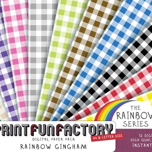 Gingham Digital Paper - Rainbow Gingham Backgrounds - 12 Digital Papers ...